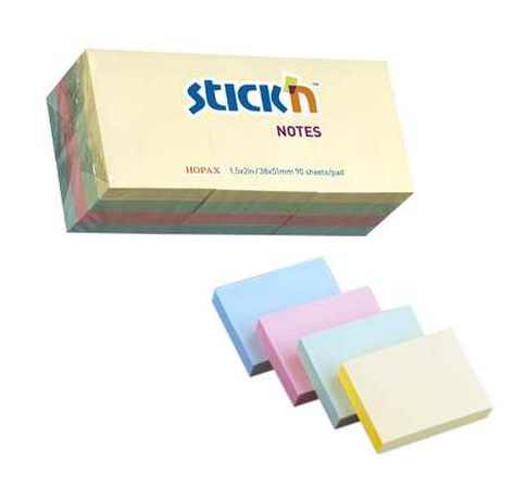 Notes autoadeziv | post-it, 38x51 mm, 4 culori pastel, 12x100 file/set ...