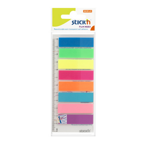 Stick index autoadeziv | Film index plastic, 45x12 mm, 8 culori neon ...