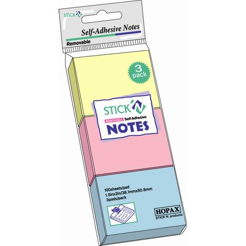 Notes autoadeziv | post-it, 38x51 mm, 3 culori pastel, 3x100 file | set ...